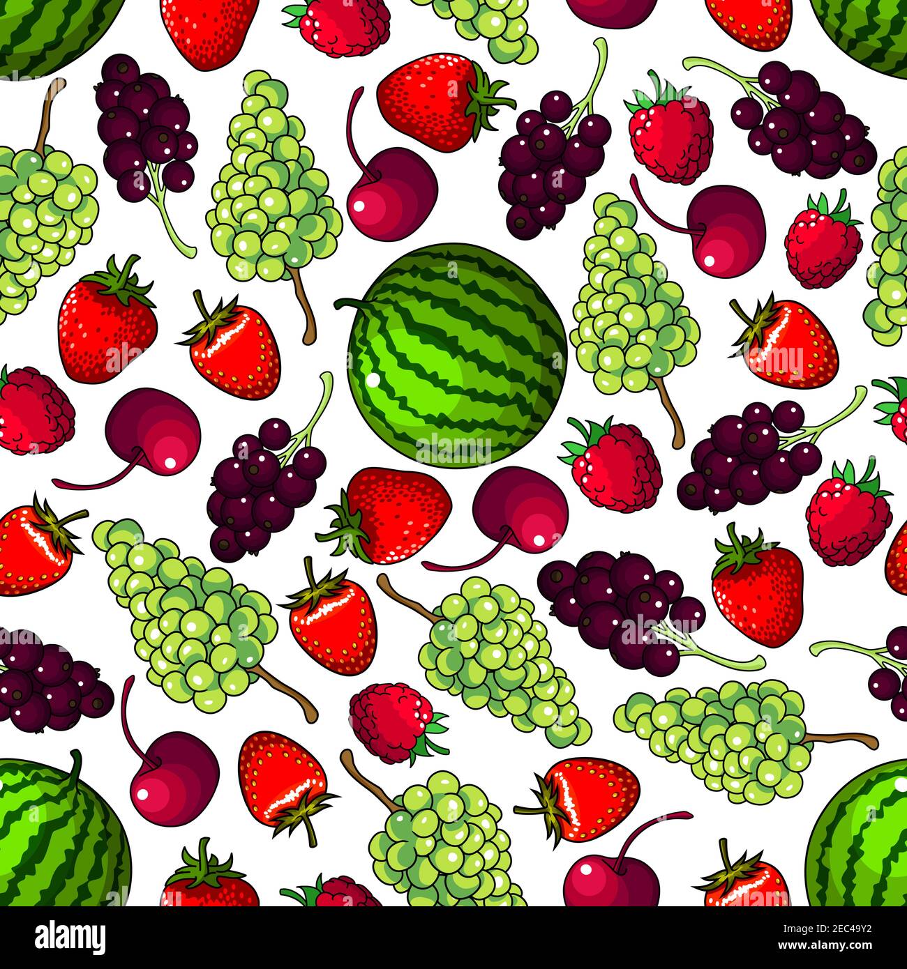 Juicy sweet green grapes and striped watermelons, red strawberries and ...