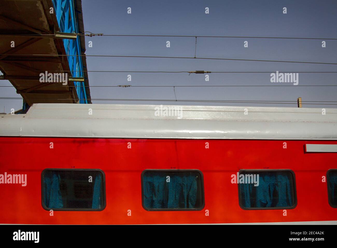 Beautiful new Indian passenger train. Elite Indian fast train red not ...