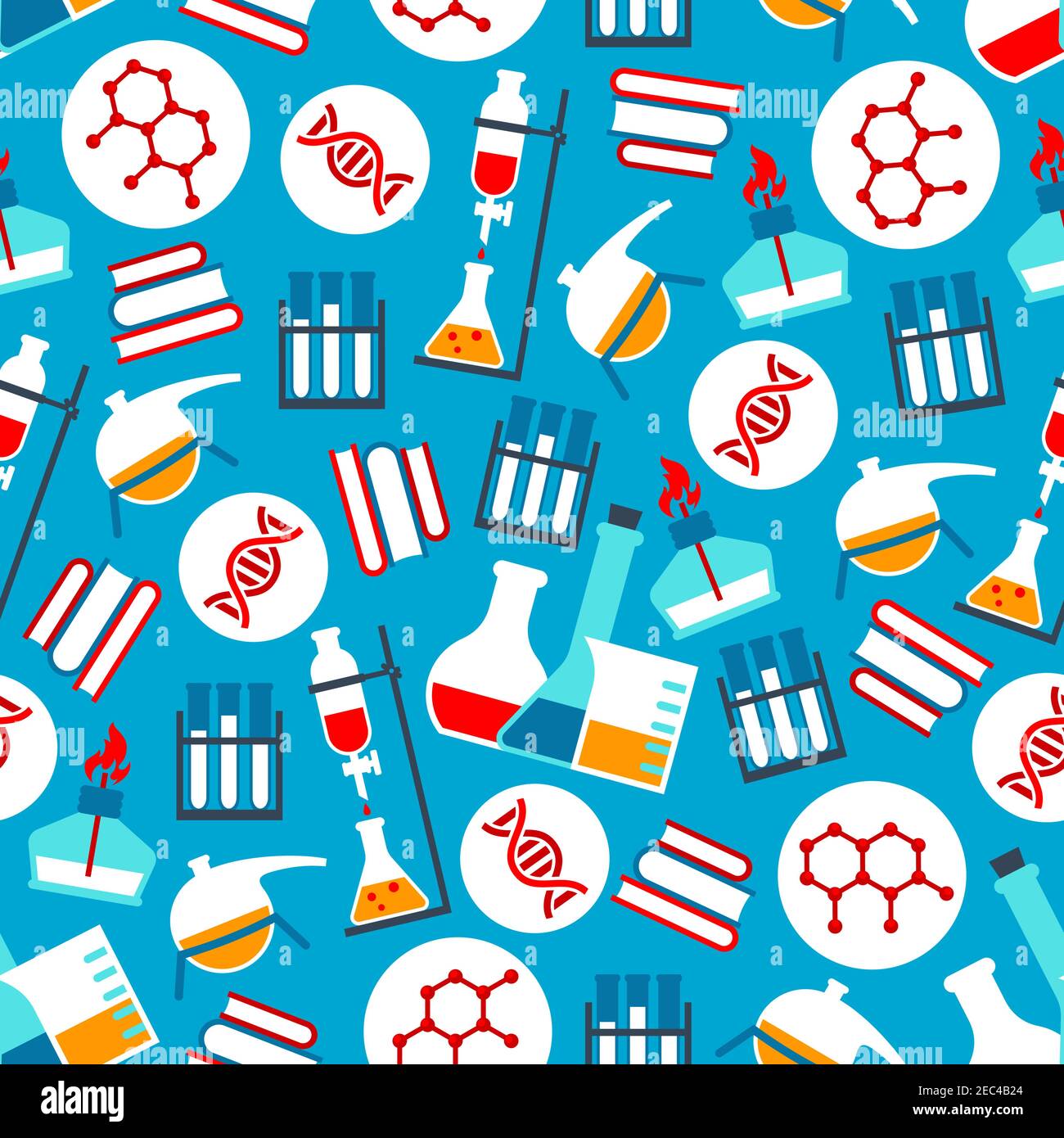 Science and research laboratory seamless pattern on blue background ...