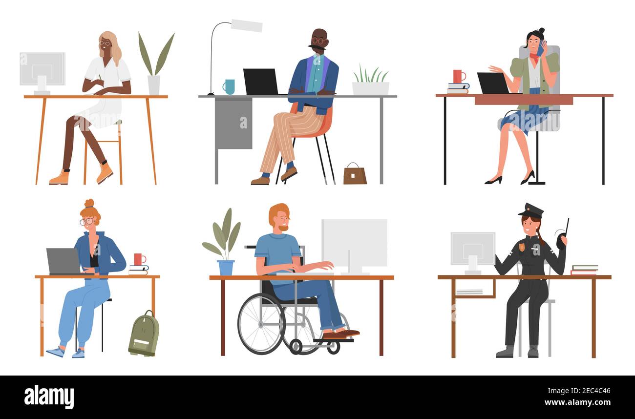 People work vector illustration set. Cartoon man woman characters of ...
