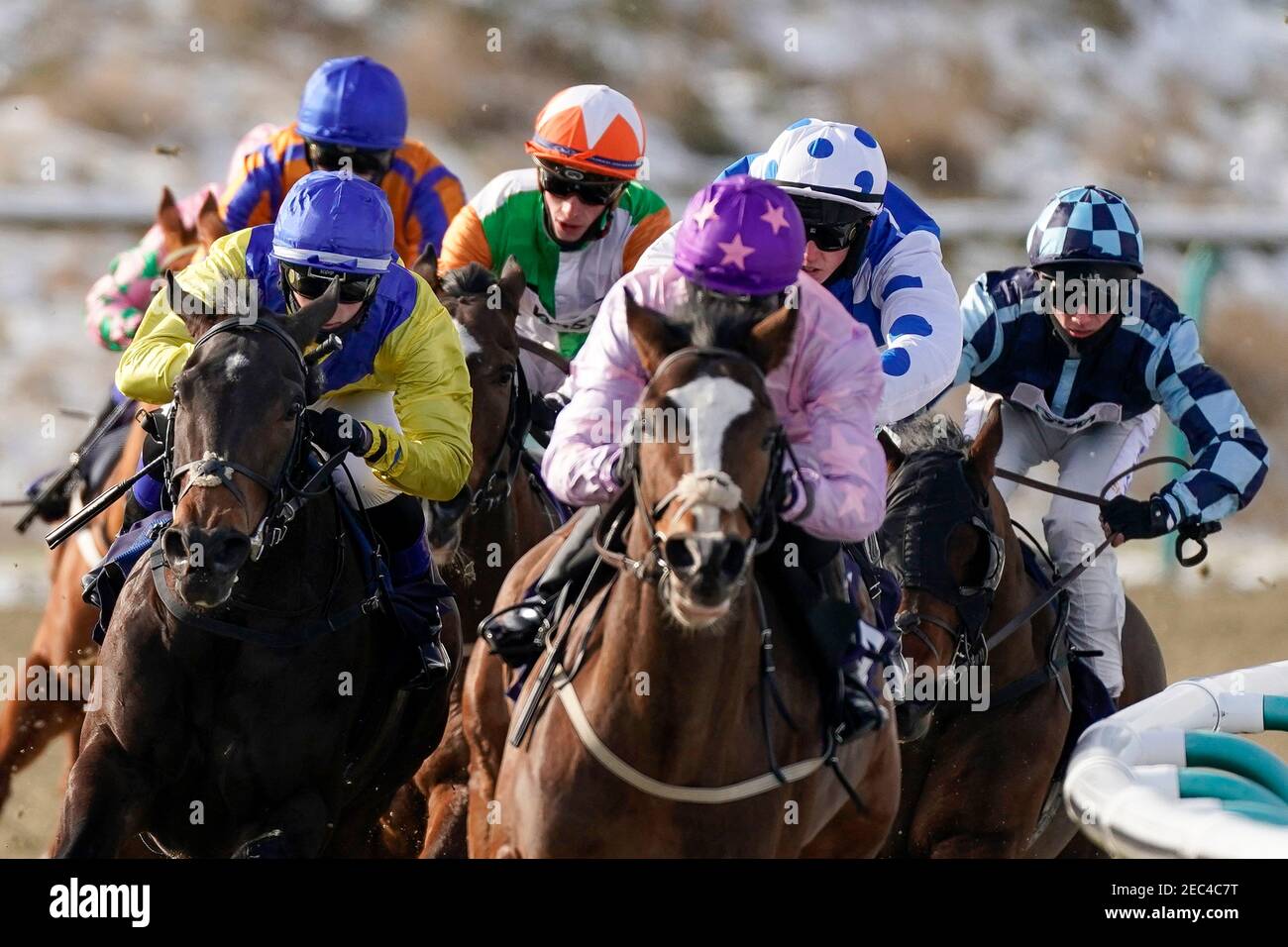 Galahad Threepwood ridden by George Bass leads the field round a bend ...