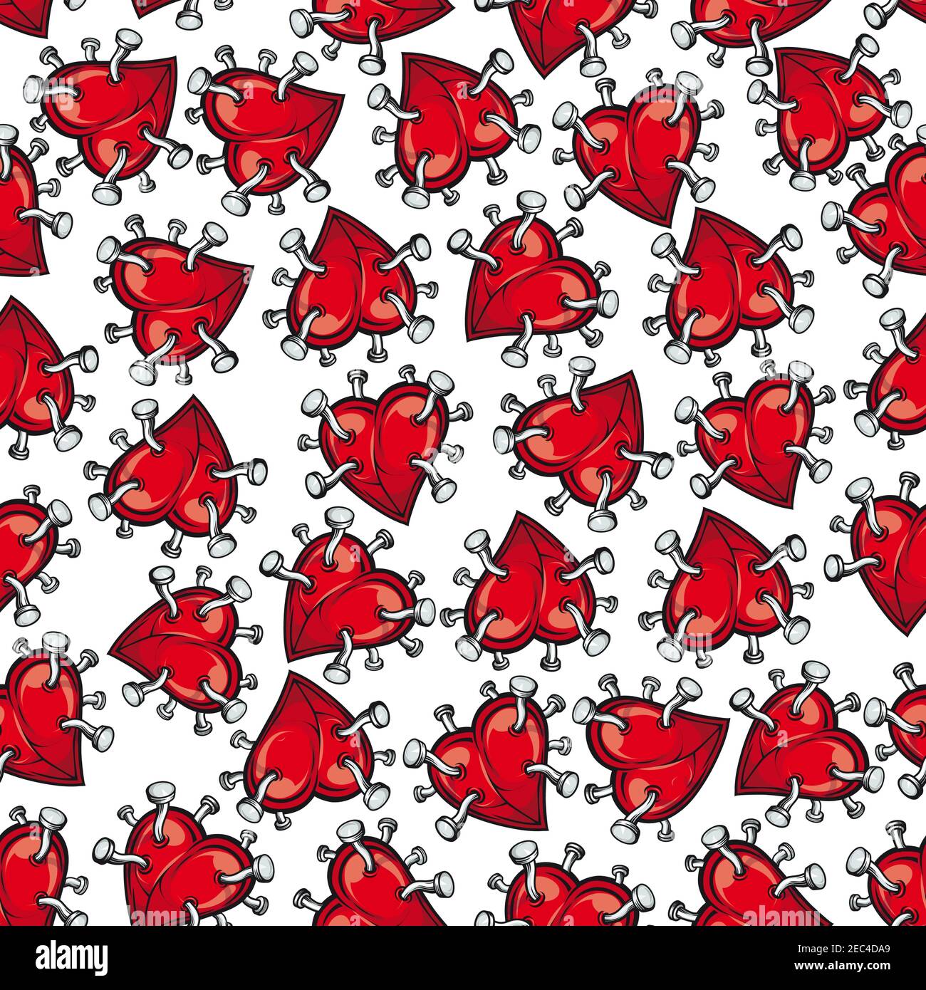 Pinned or nailed cartoon red heart seamless pattern isolated on white ...