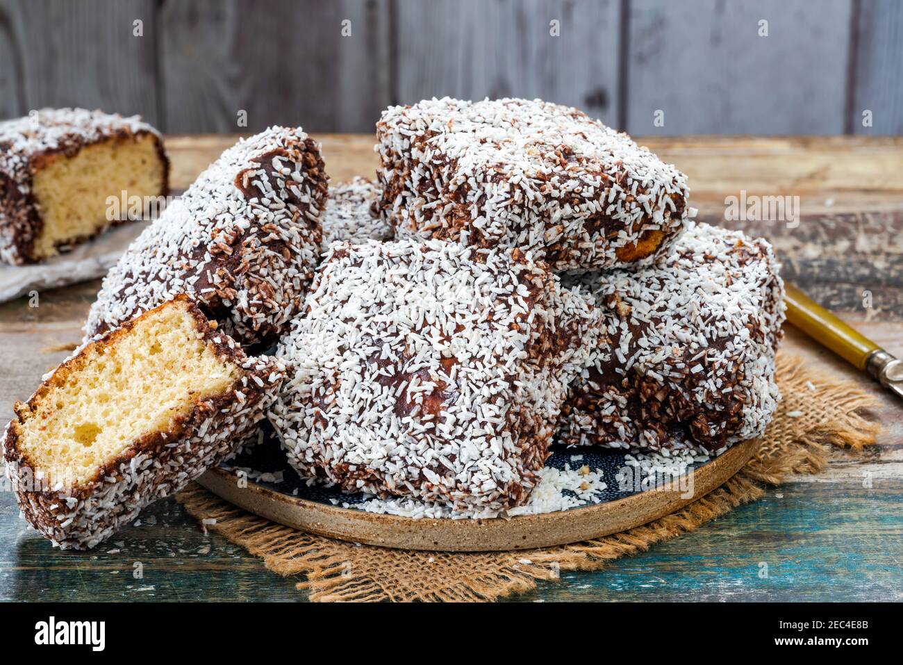 Lamington cake squares - traditional Australian sponge cakes coated ...