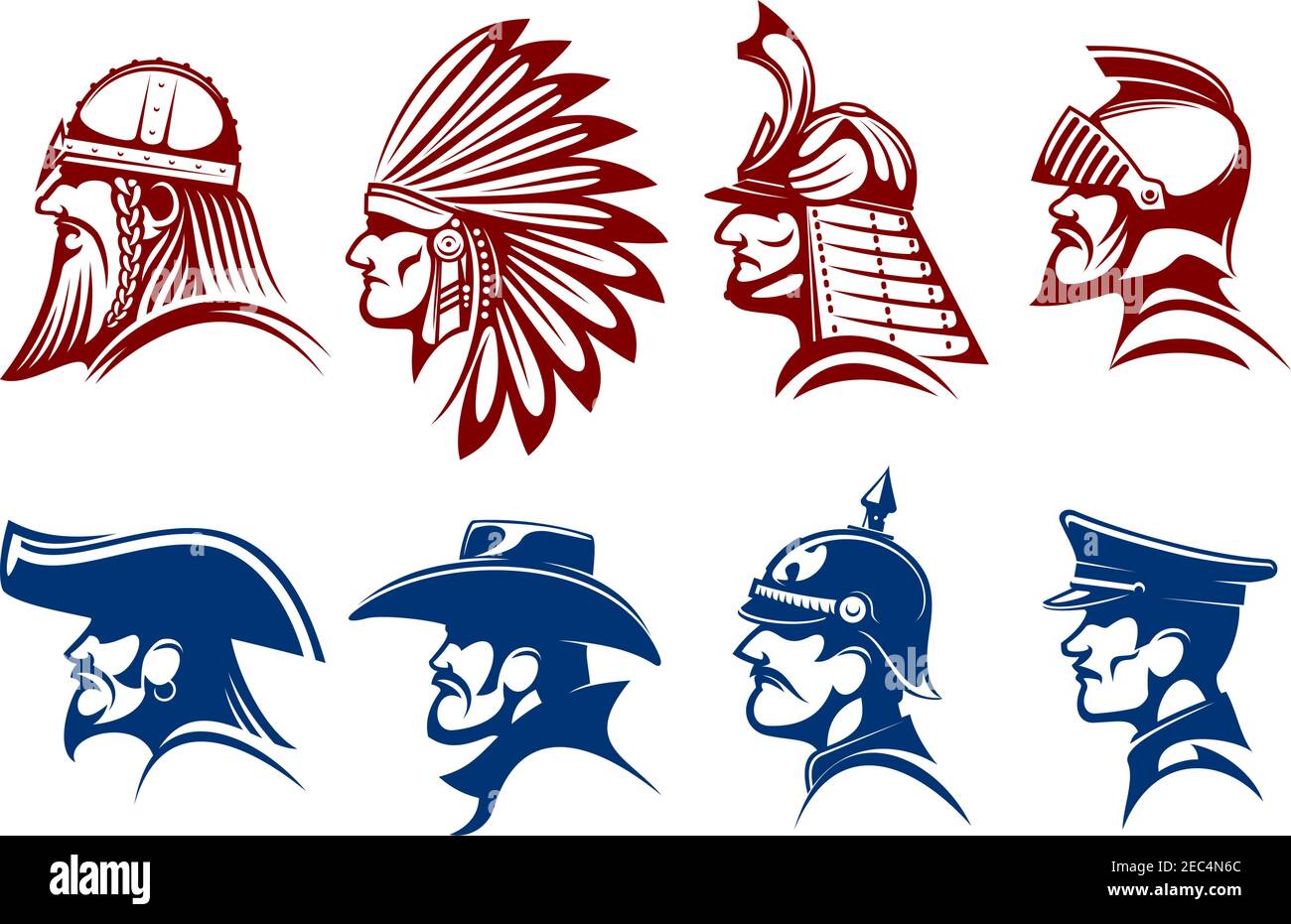 Pirate and cowboy, viking warrior and native american indian, medieval ...