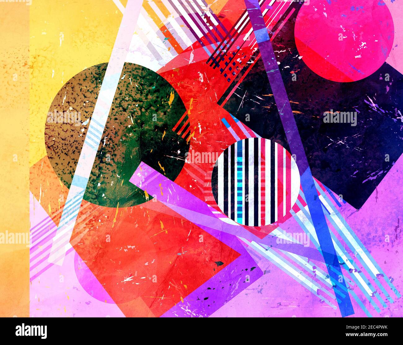 Color watercolor retro background with geometric objects with different ...