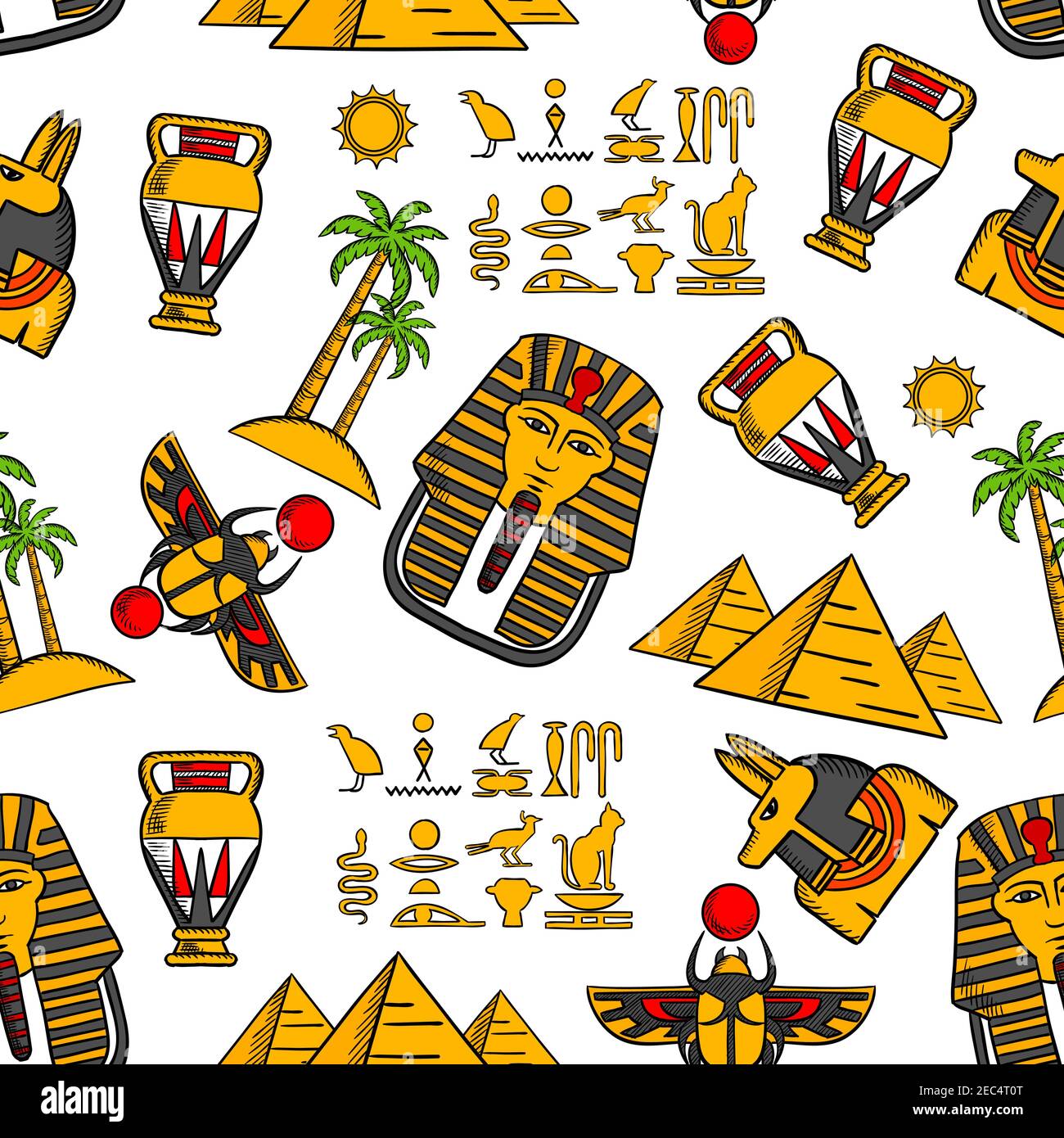 Seamless pattern of ancient egyptian hieroglyphics, pharaoh masks and ...