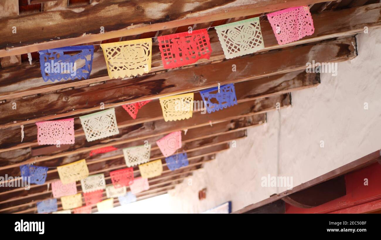 Colorful mexican perforated papel picado banner, festival colourful ...