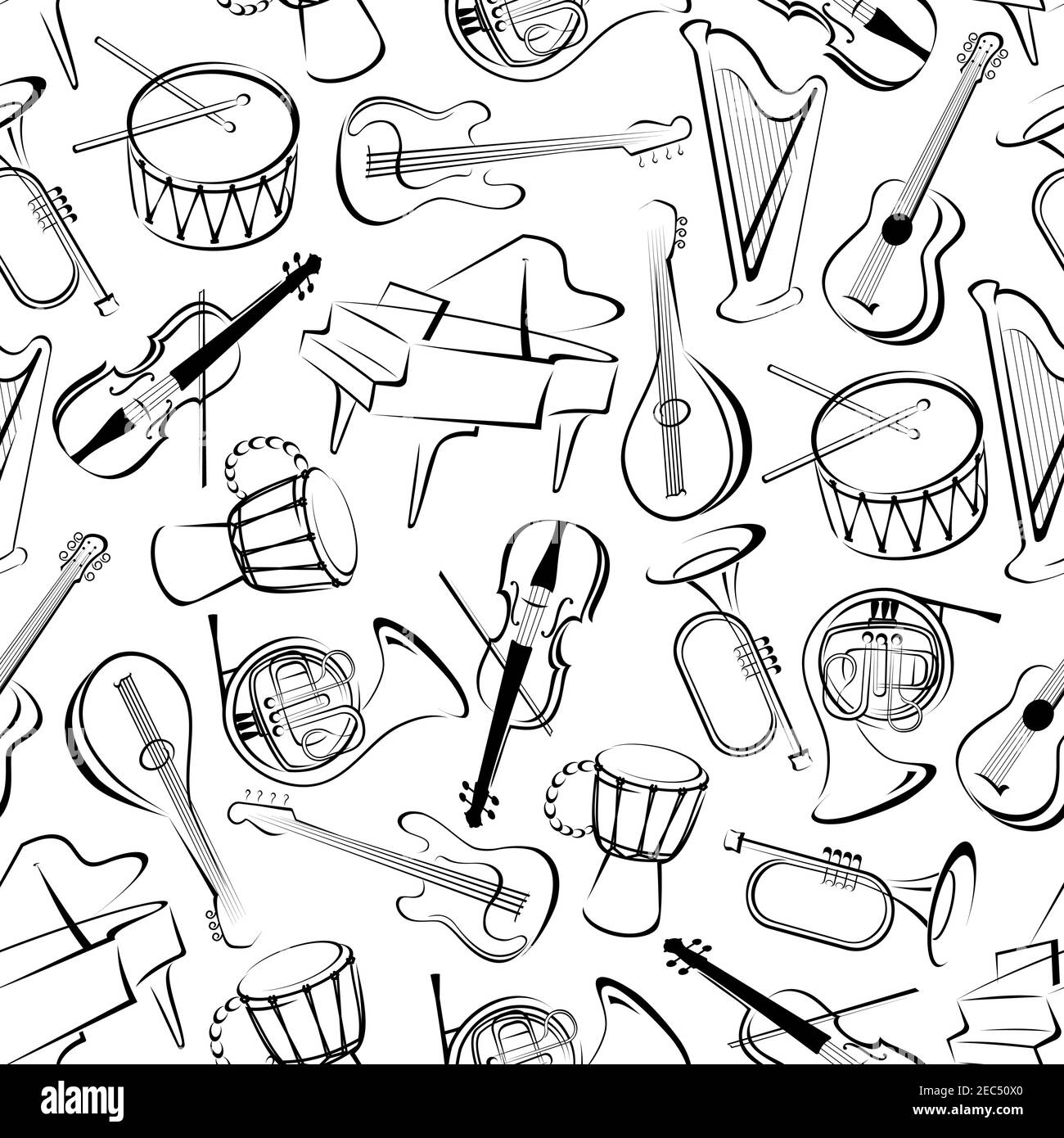 Outlined musical instruments background for musical event or orchestra ...