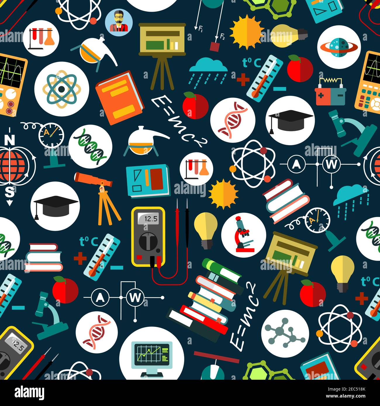 Physics education and science research pattern with flat seamless ...