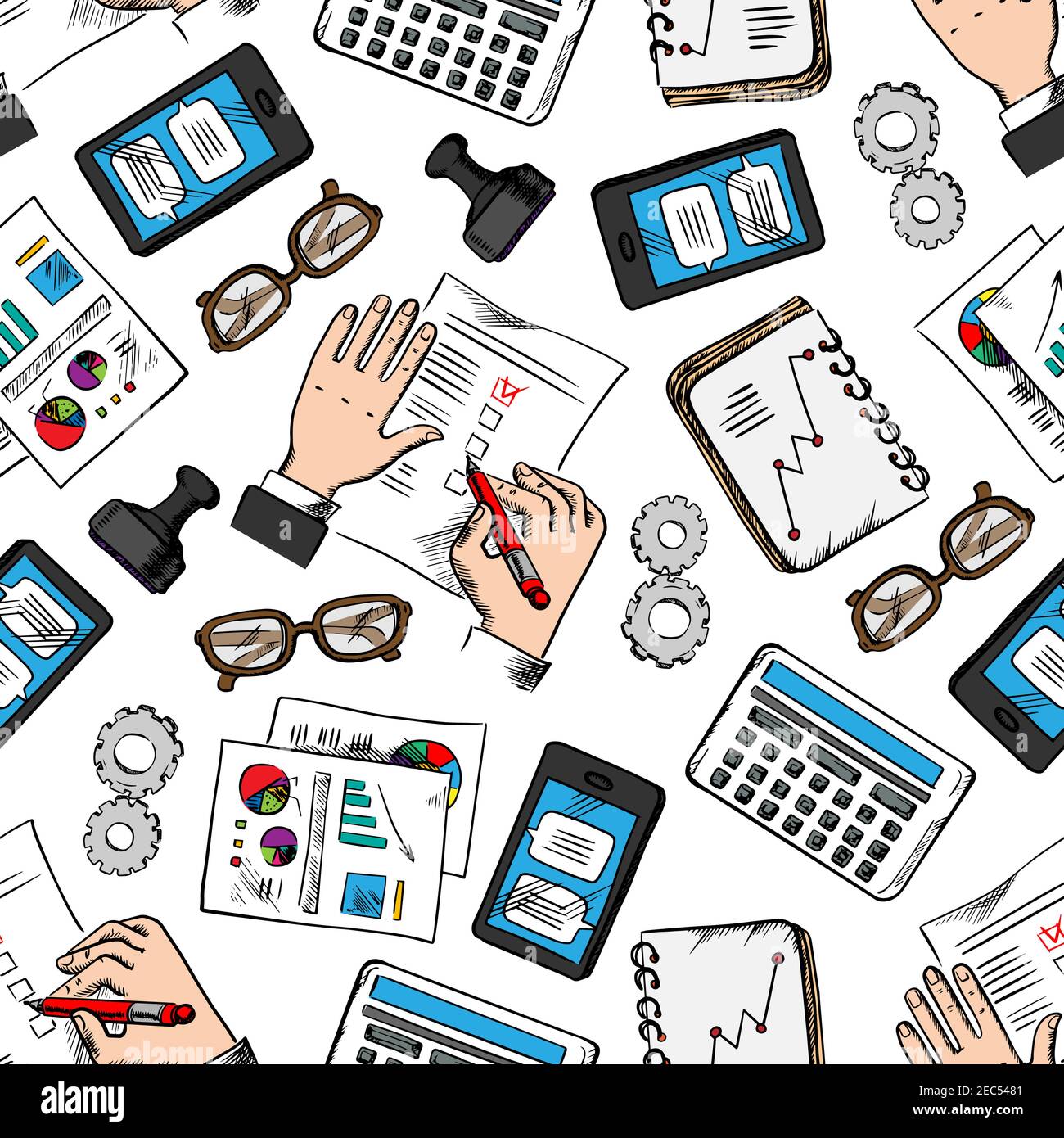 Business and office retro seamless background with sketchy pattern of ...