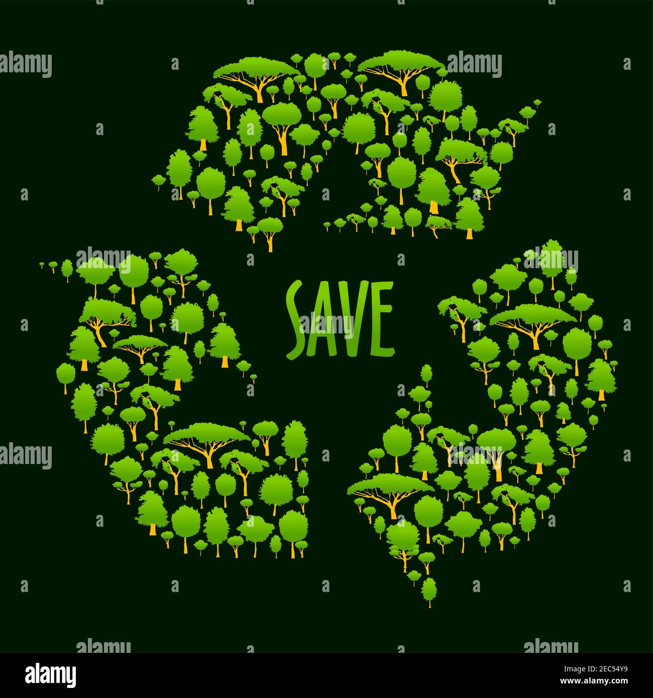 Recycling symbol silhouette made up of green trees and plants with ...