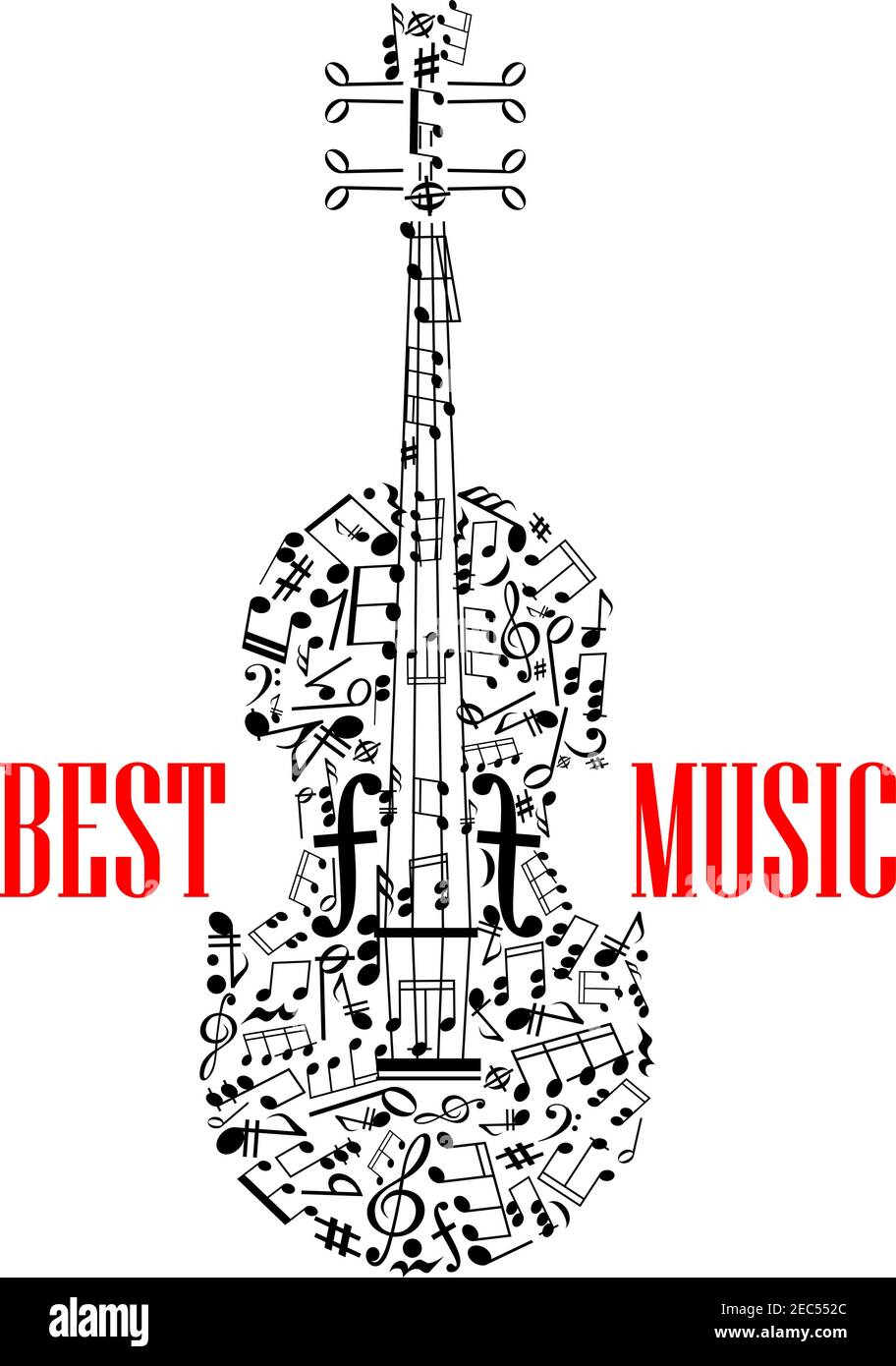 treble and Bass clefs and notes in scattered random form united in ...