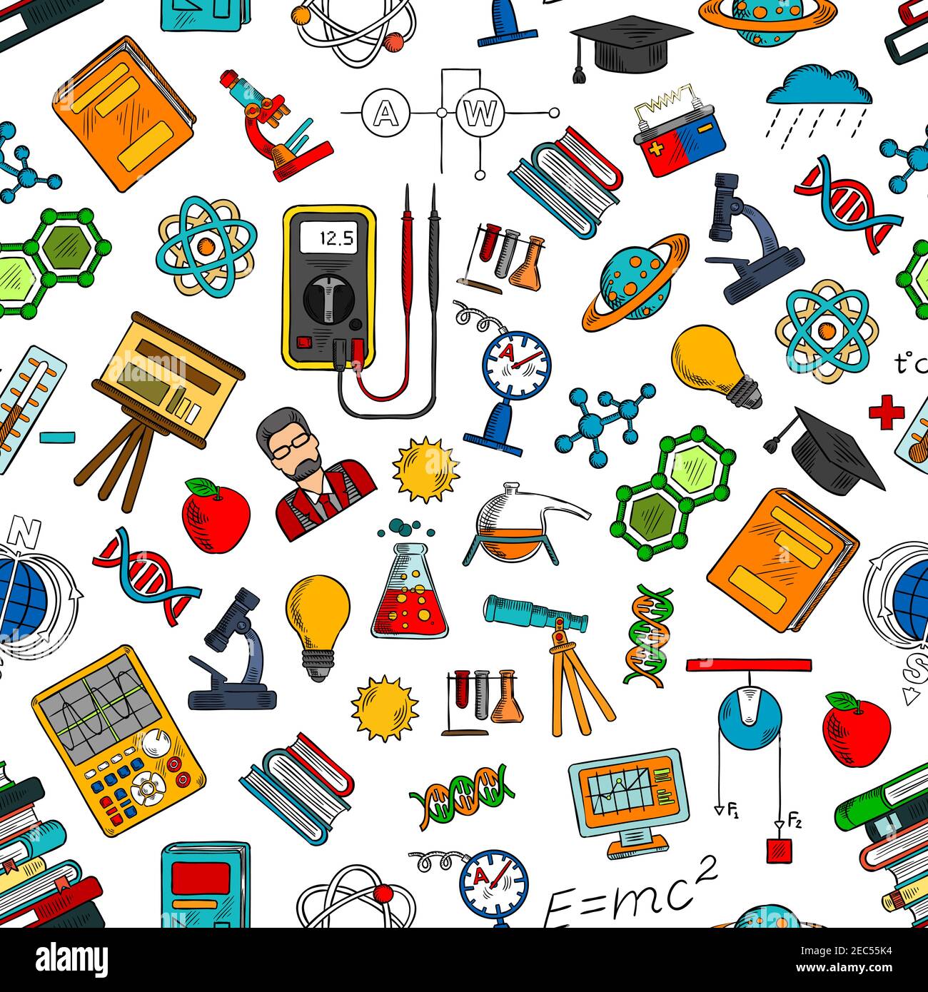Sketched seamless pattern of laboratory equipments for physical ...