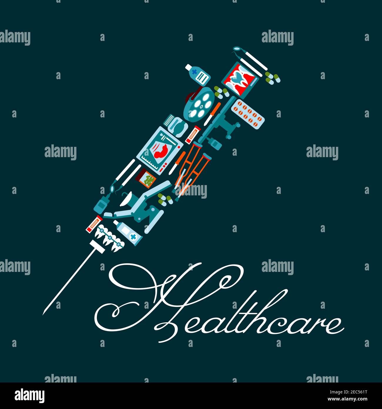 Medication treatment and healthcare symbol of syringe with medicine ...