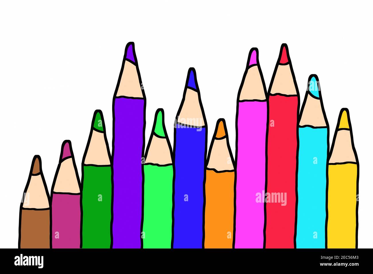 Vector illustration of colored pencils outline isolated on white ...
