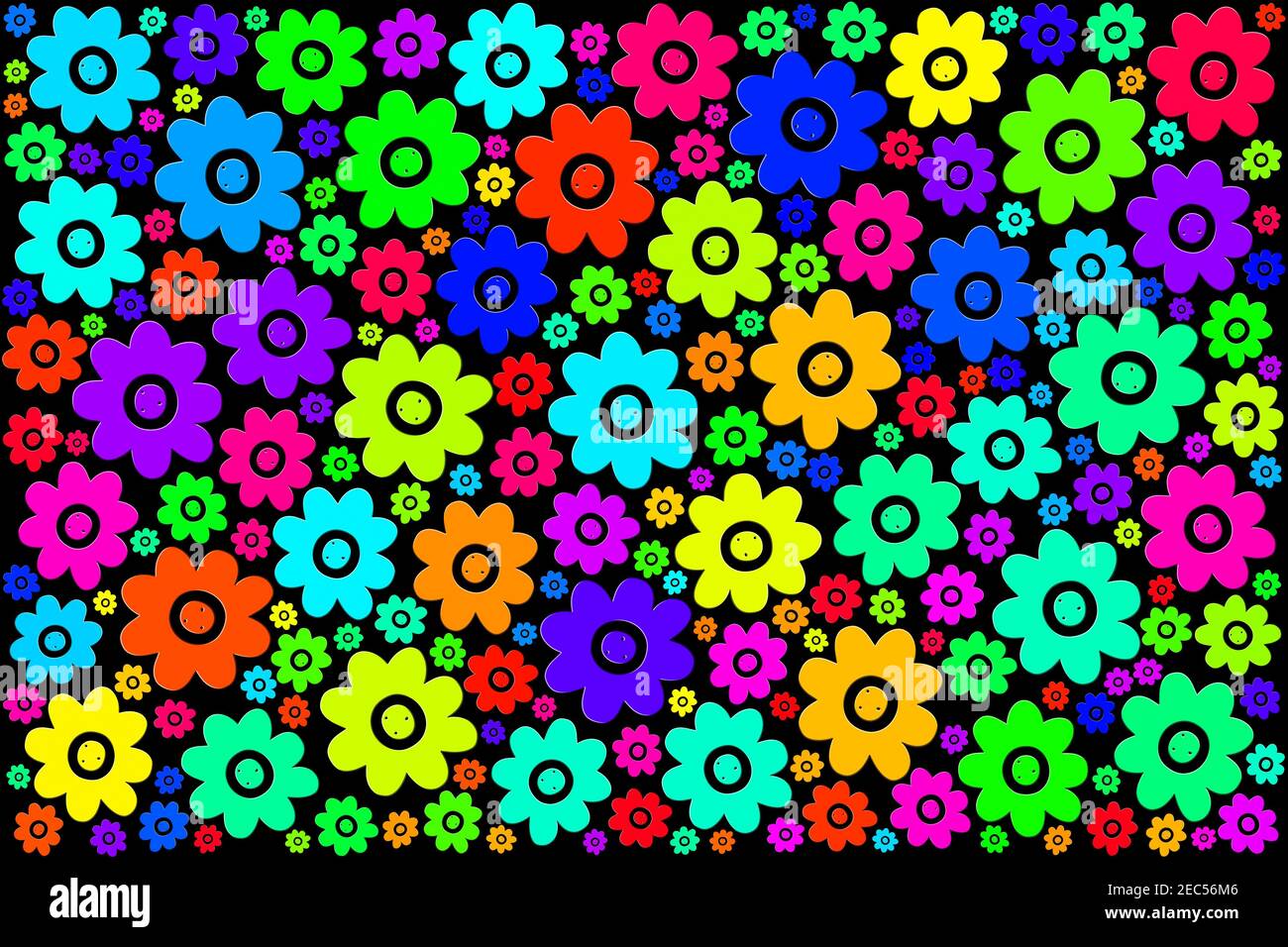 Vector illustration of colorful flowers in black background Stock Photo ...