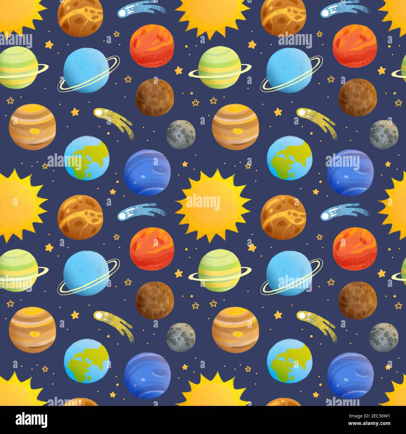 Pattern of cute planets seamless pattern on dark background Stock Photo ...