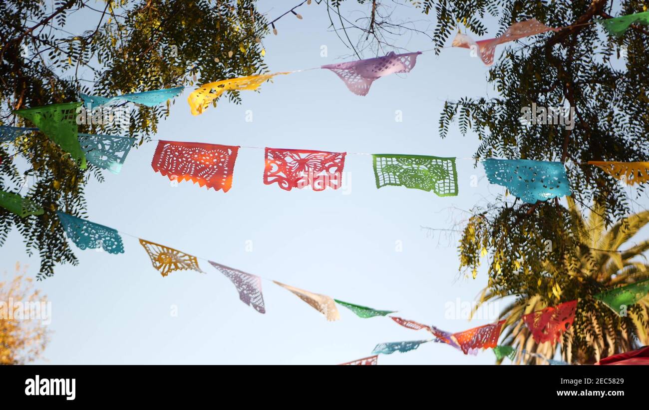 Colorful mexican perforated papel picado banner, festival colourful ...