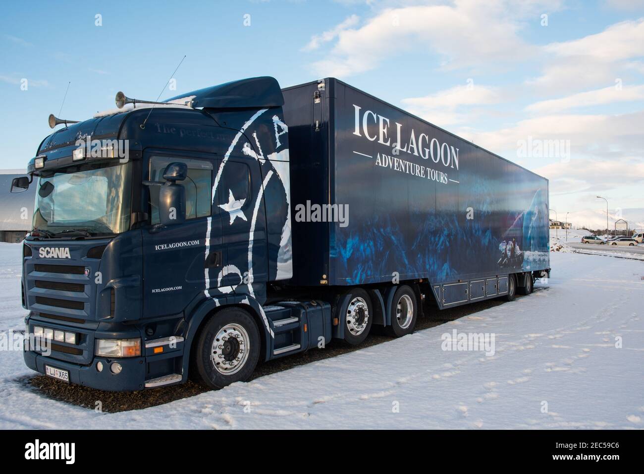 Hornafjordur Iceland - January 25. 2019: Scania lorry from Ice Lagoon ...