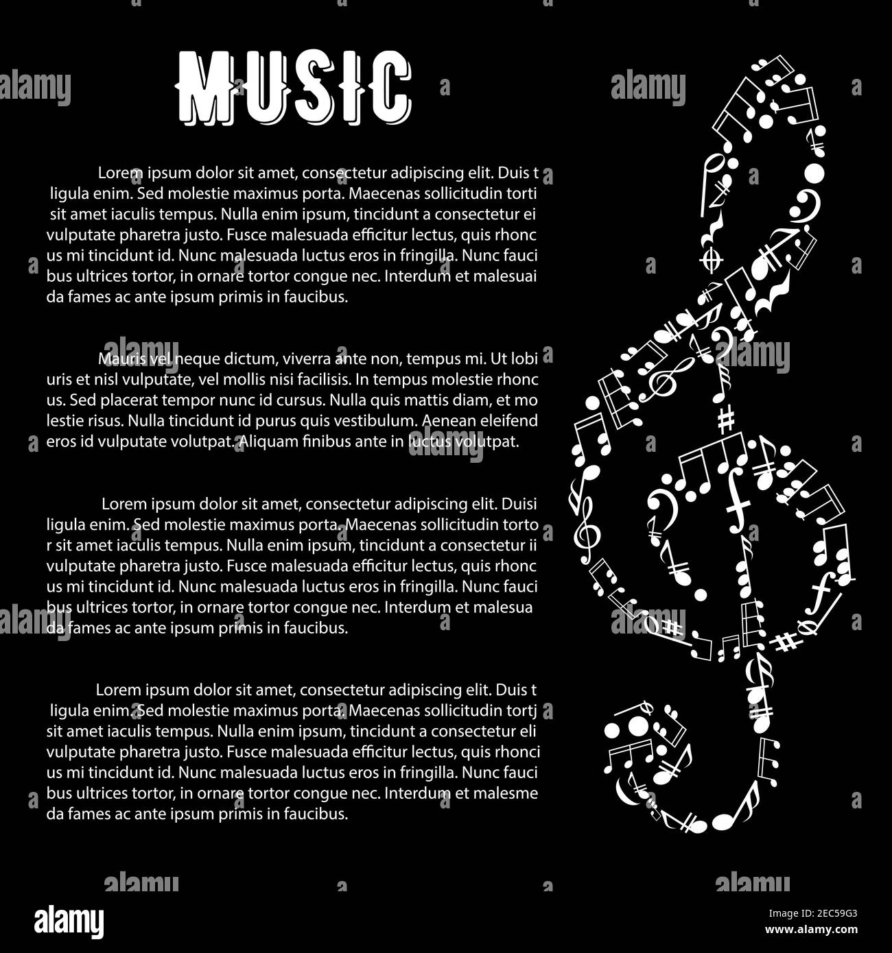 Black and white musical banner with treble clef symbol, created of ...