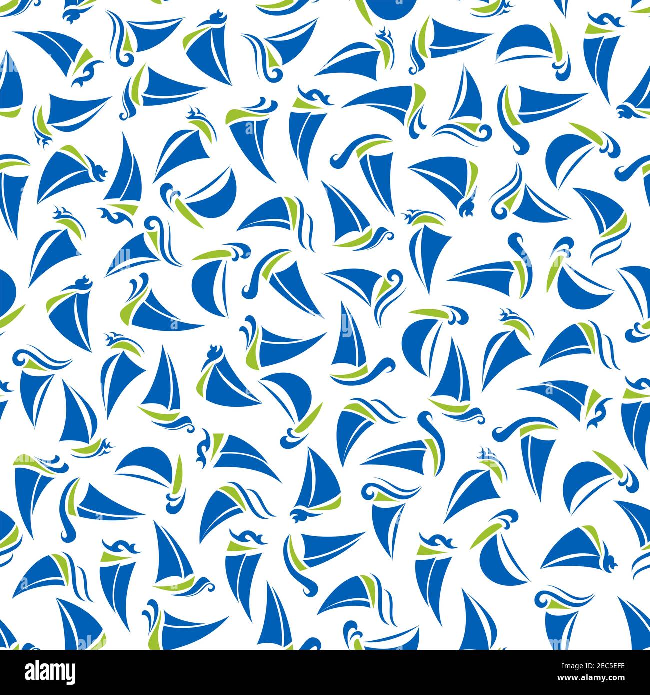 Sailing ships seamless background with pattern of blue and green ...