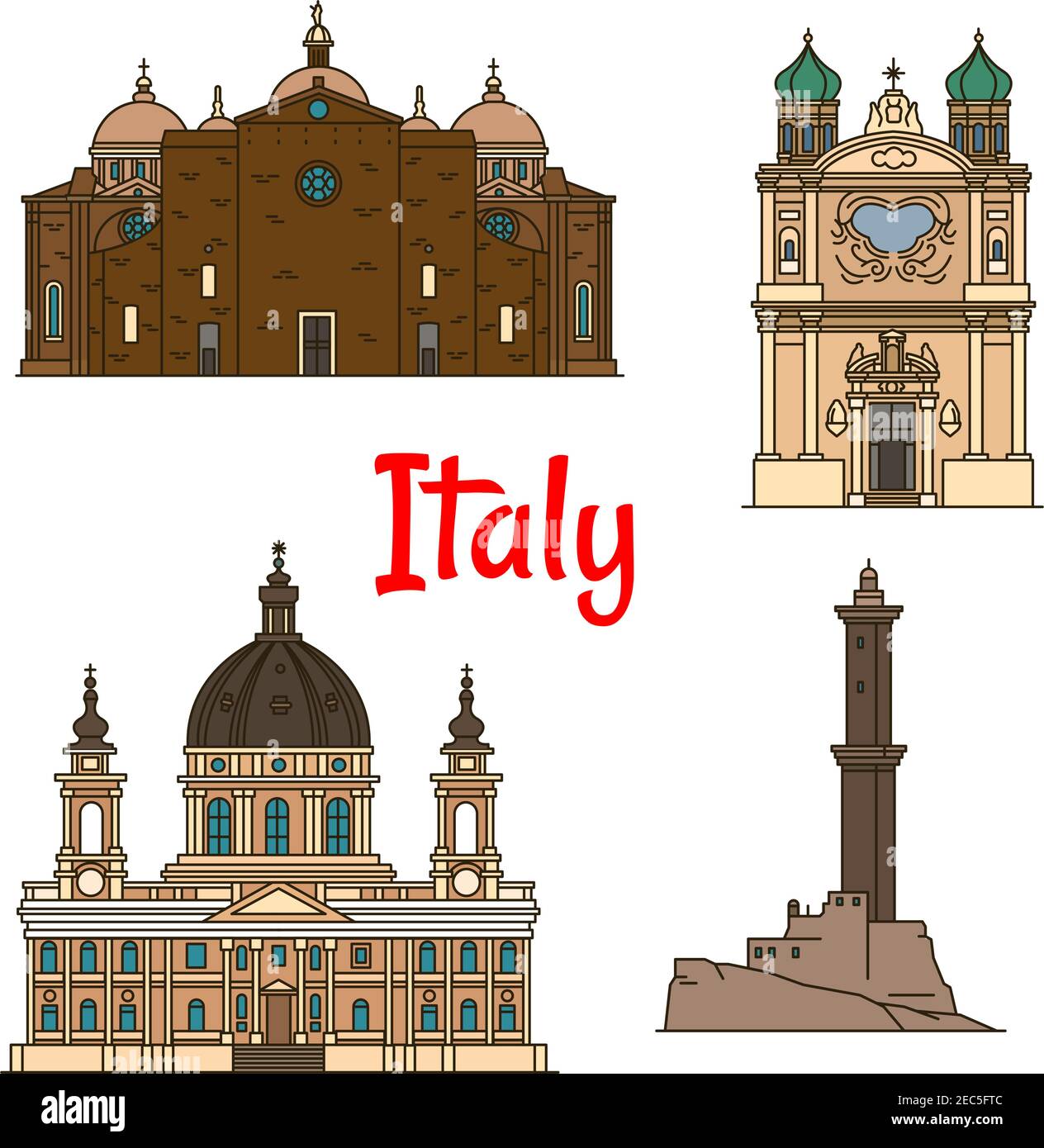 Travel landmarks of italian provinces thin line icons with Lighthouse ...