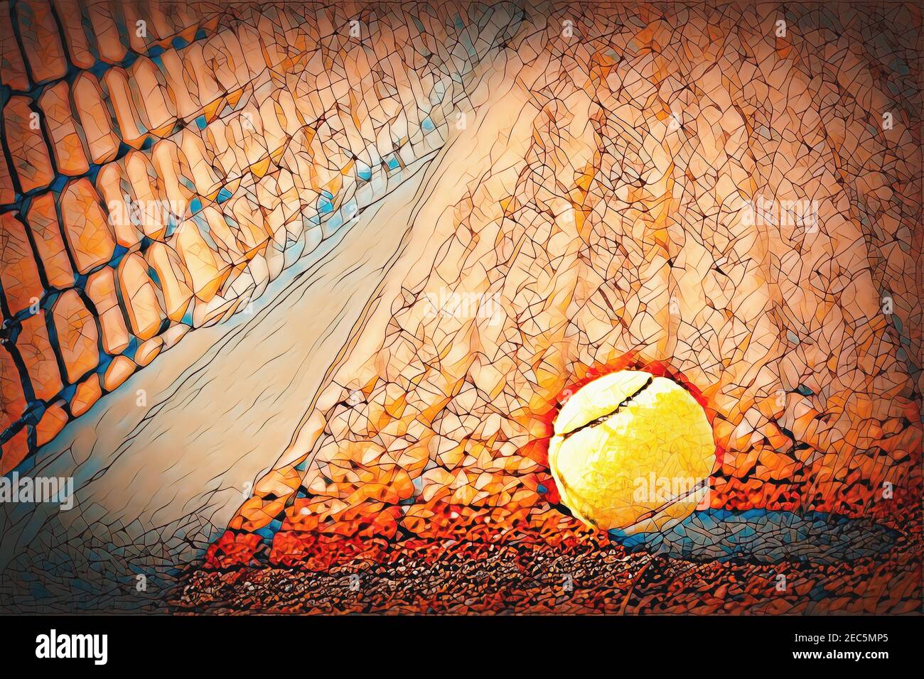 tennis court with tennis ball and antuka background Stock Photo - Alamy