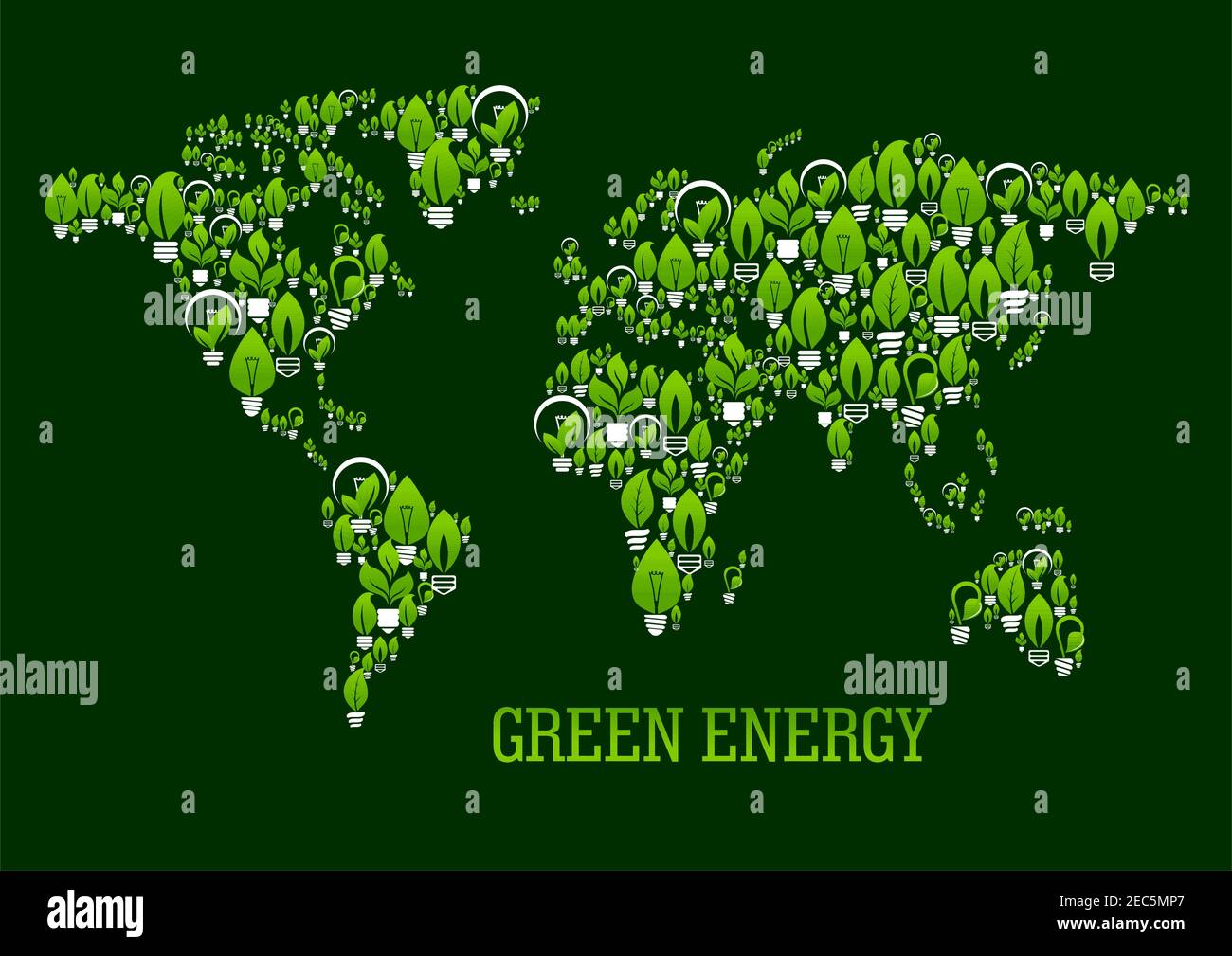 Eco green world map symbol with pattern of various light bulbs with ...