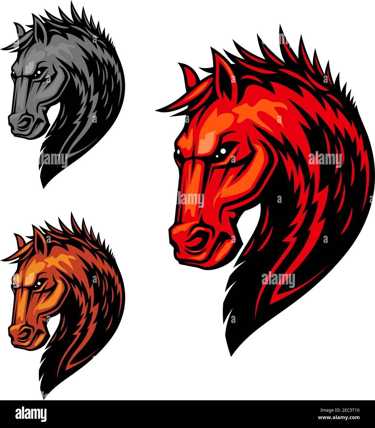Flaming horse head symbol of dreadful stallion with orange fur and mane ...