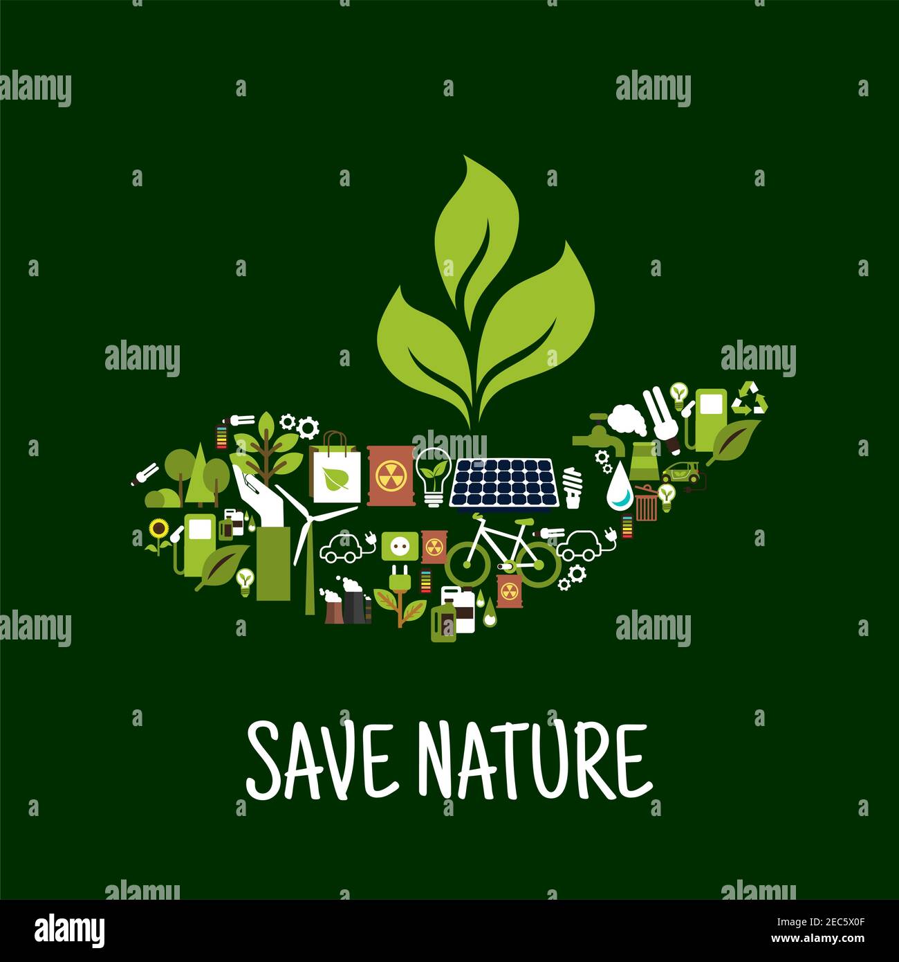 Save nature concept icon with green plant in human hand, compossed of ...