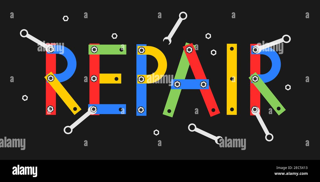 Construction set and repair tools as letters, text and word. Vector ...