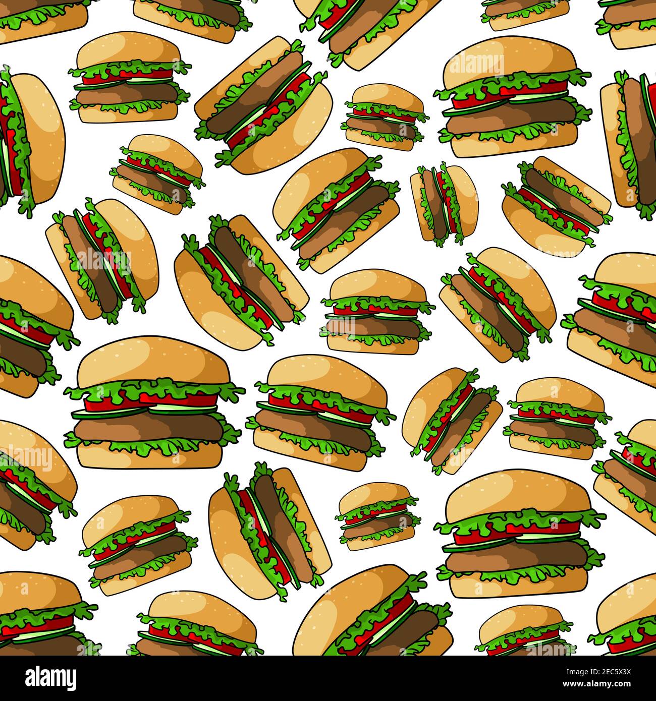 Fast food burgers seamless pattern with fresh vegetables of juicy beef ...