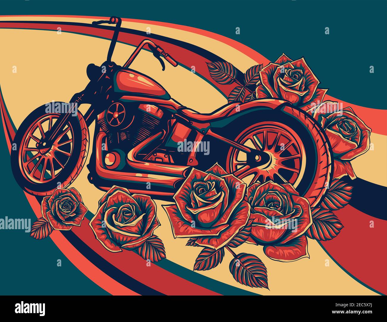 motorcycle bike with roses on colored background vector illustration ...