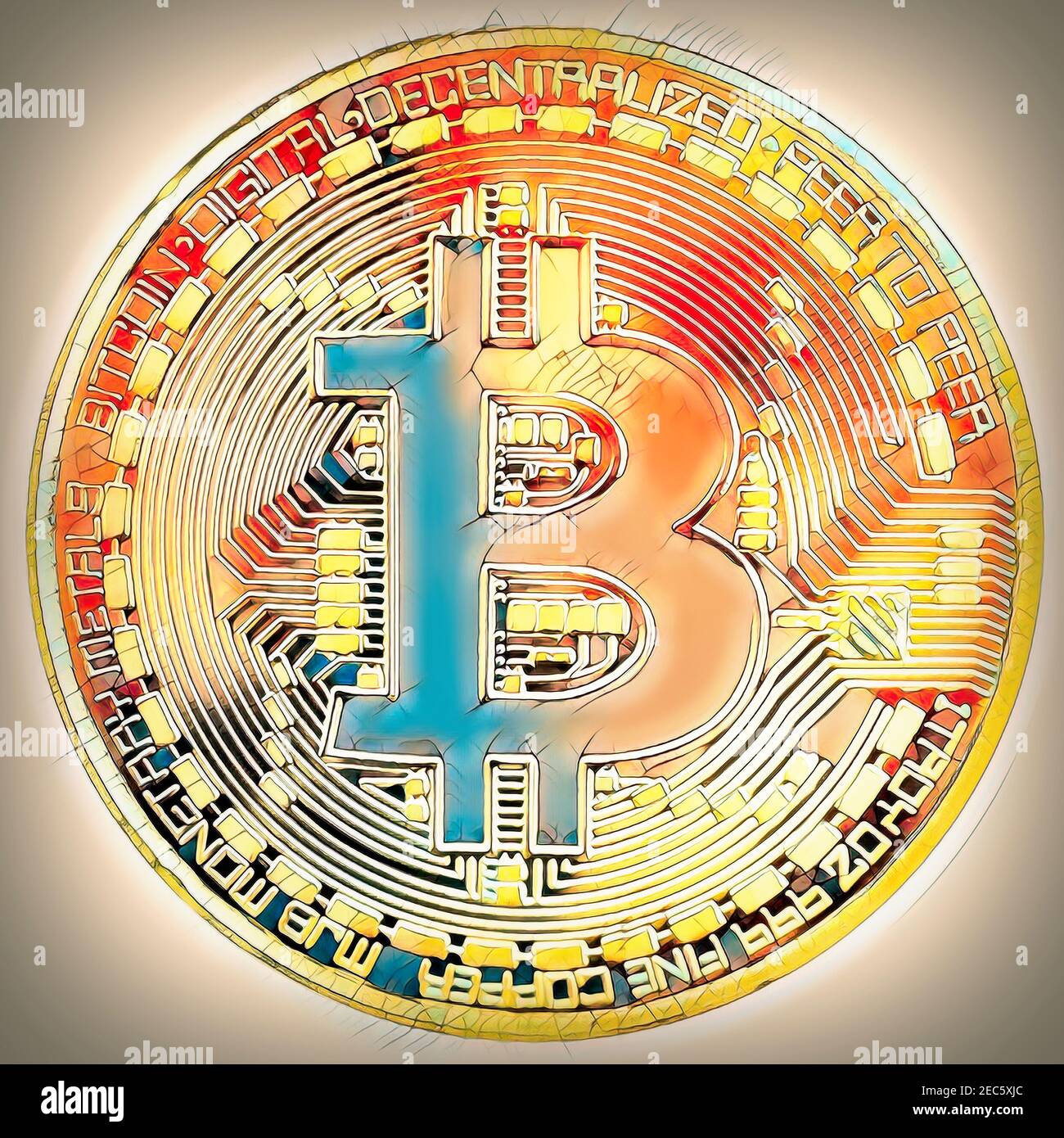 Bitcoin cryptocurrency concept, graphic collage, metal effect Stock ...