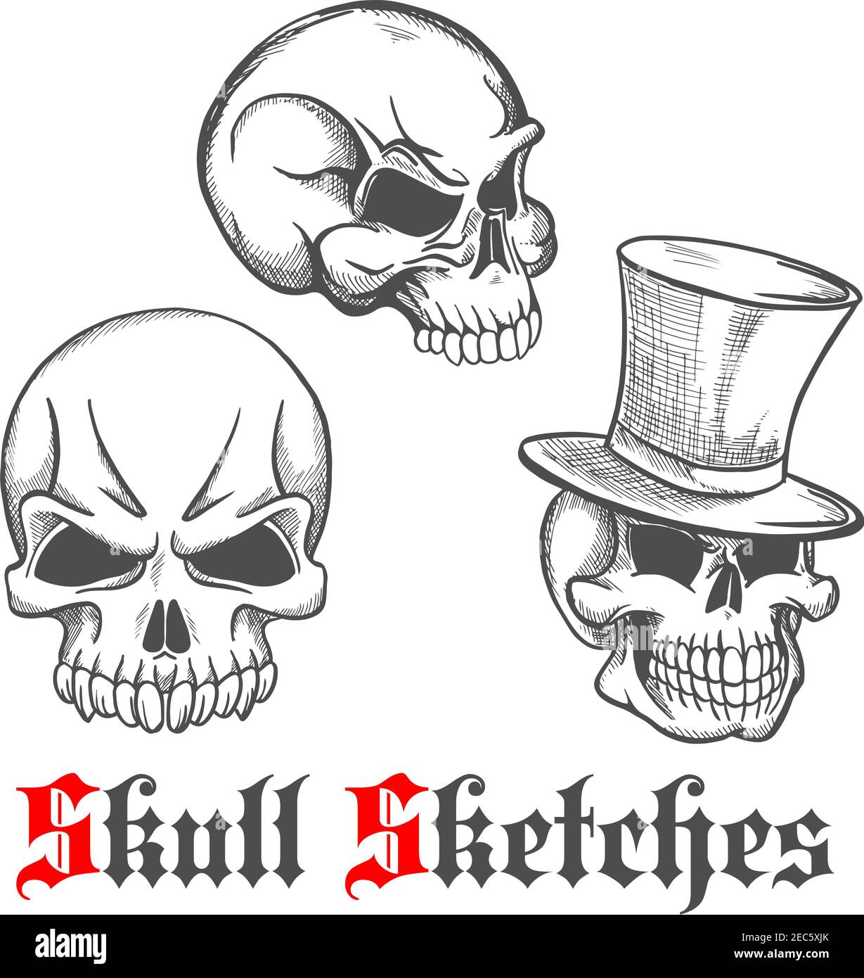 Spooky halloween skulls engraving sketches of gentleman skull in ...