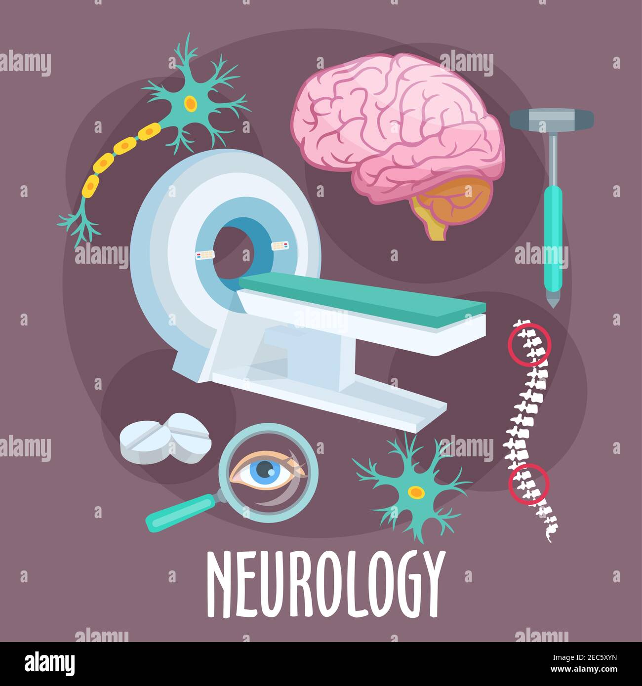 Neurological research of disorders of nervous system flat icon of MRI ...