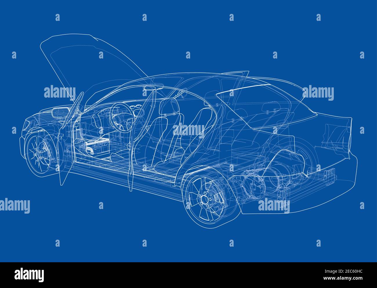 Electric Car With Chassis. Vector rendering of 3d Stock Vector Image ...