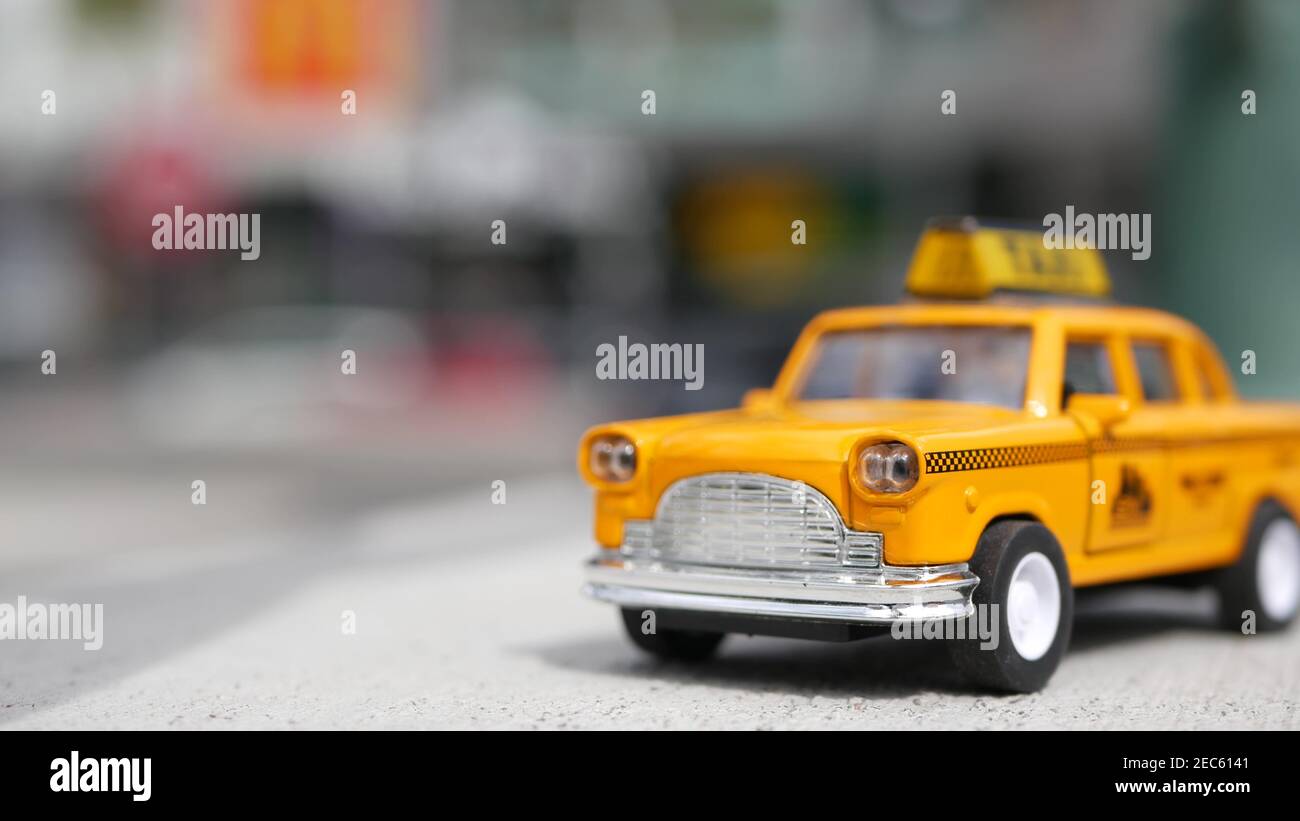 Yellow vacant mini taxi cab close up, Harmon corner, Las Vegas, USA ...