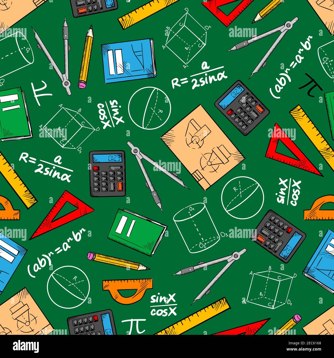 Colorful sketched math education pattern of seamless schoolbooks ...