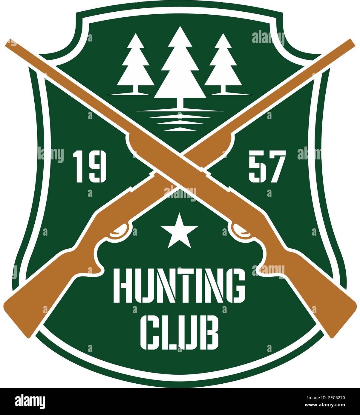 Dark green heraldic shield insignia with crossed hunting rifles and ...