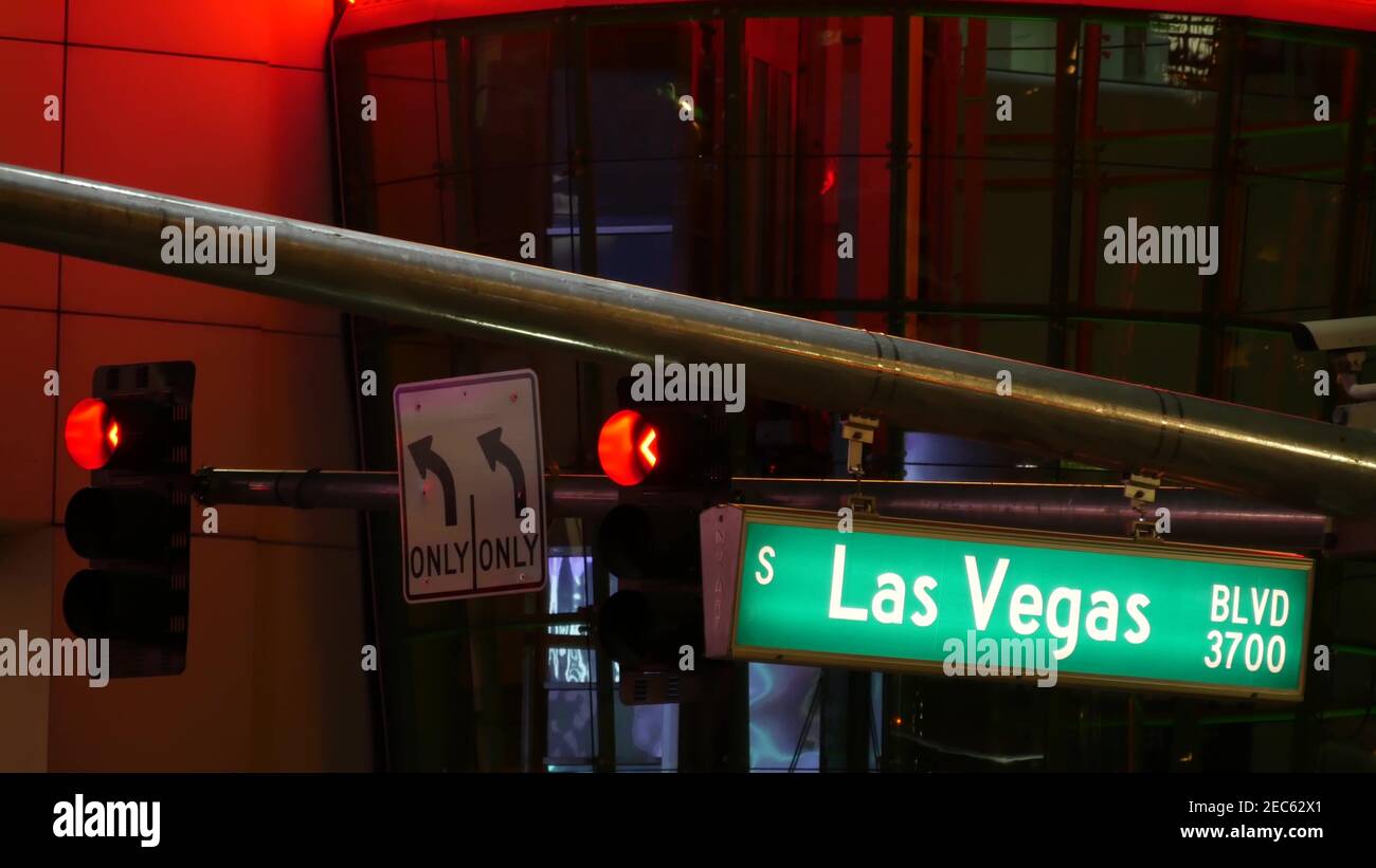 Fabulos Las Vegas, traffic sign glowing on The Strip in sin city of USA ...