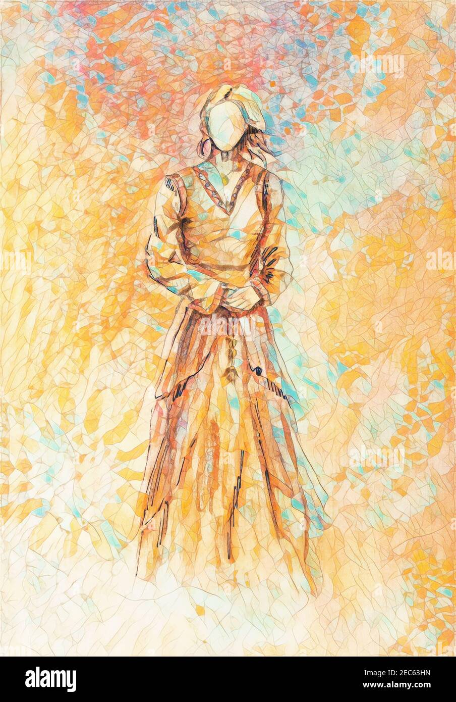 sketch of mystical woman in beautiful ornamental dress inspired by ...