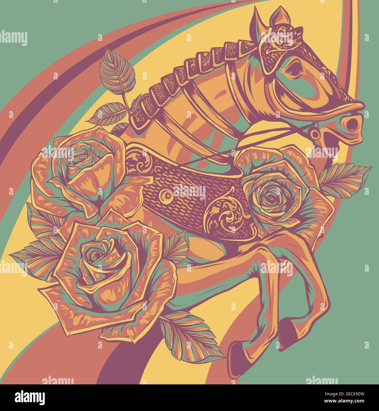 Embroidery horse head and wild roses, dogrose flowers Stock Vector ...