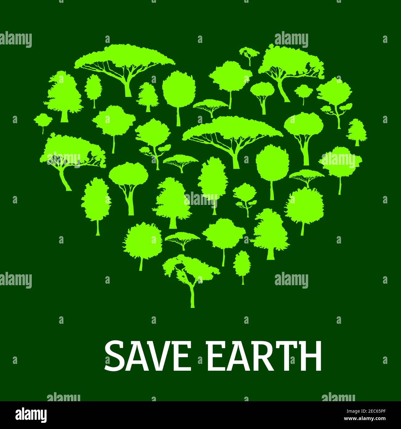 Green heart of nature symbol made up of trees and plants silhouettes ...