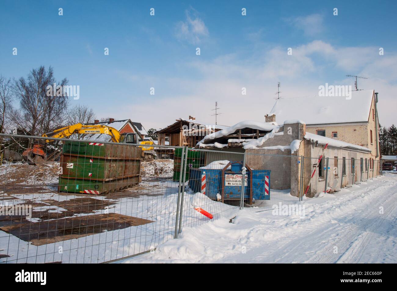 Sollested Denmark - March 3. 2018: Demolition of an old building on a ...