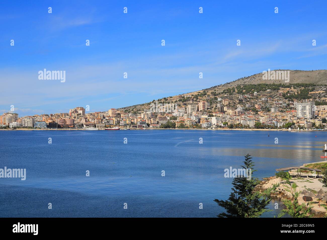 Sea view and panorama of Saranda city, Albania Stock Photo - Alamy