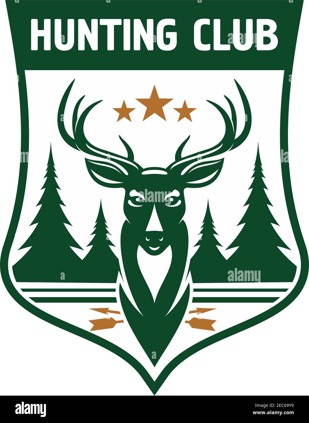 Retro badge for hunting club design. Dark green medieval shield with ...