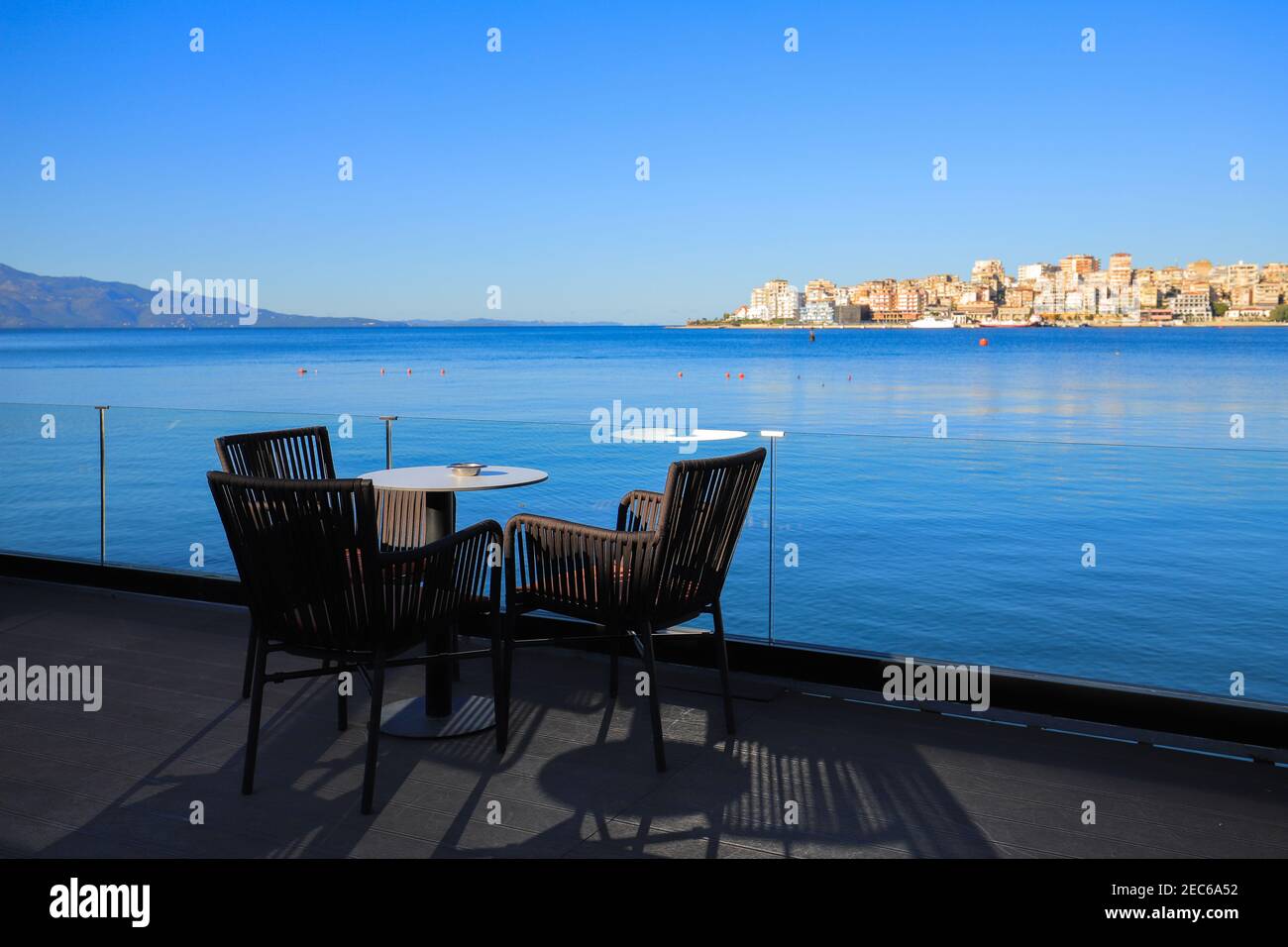 Luxury outdoor cafe in the resort in Saranda, Albania Stock Photo - Alamy