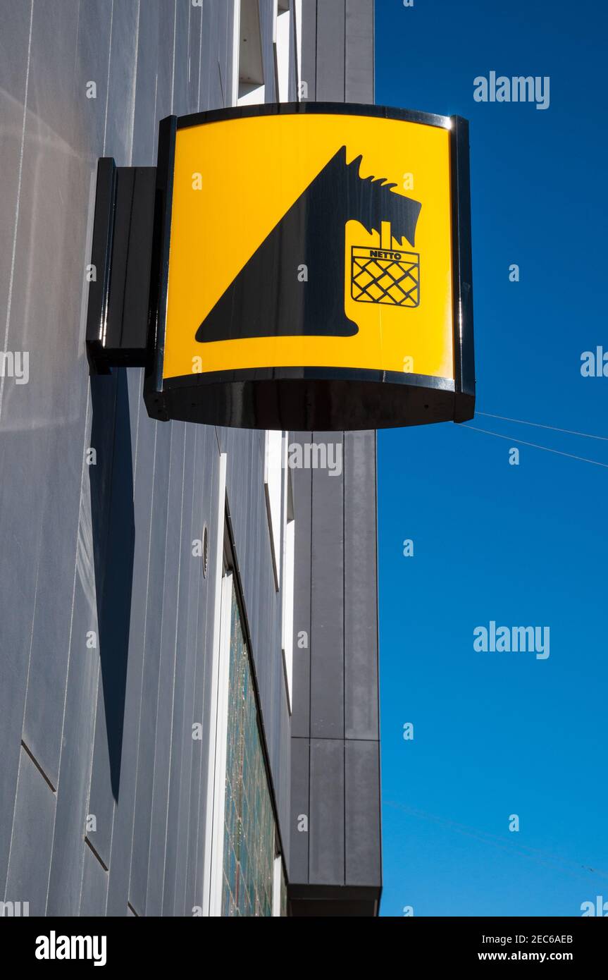 Copenhagen Denmark - March 17. 2018: Sign with a dog holding a shopping ...