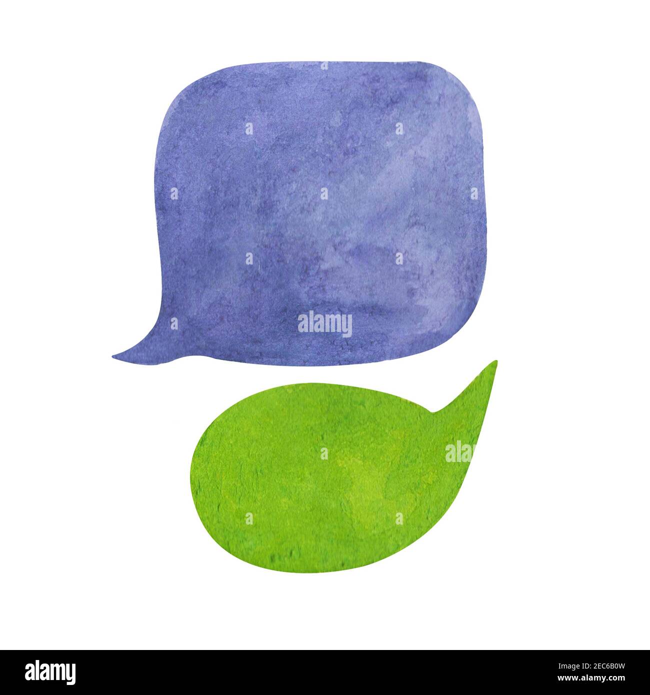 Watercolor speech bubble on white background. Purple blue and green ...